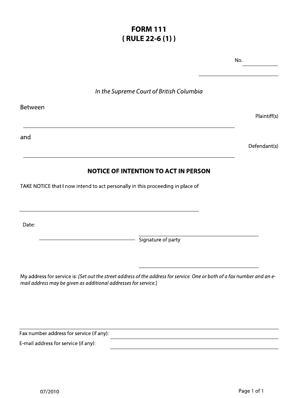 Form 111 Download Fillable PDF Or Fill Online Notice Of Intention To ... Form 111 Download Fillable PDF Or Fill Online Notice Of Intention To ...