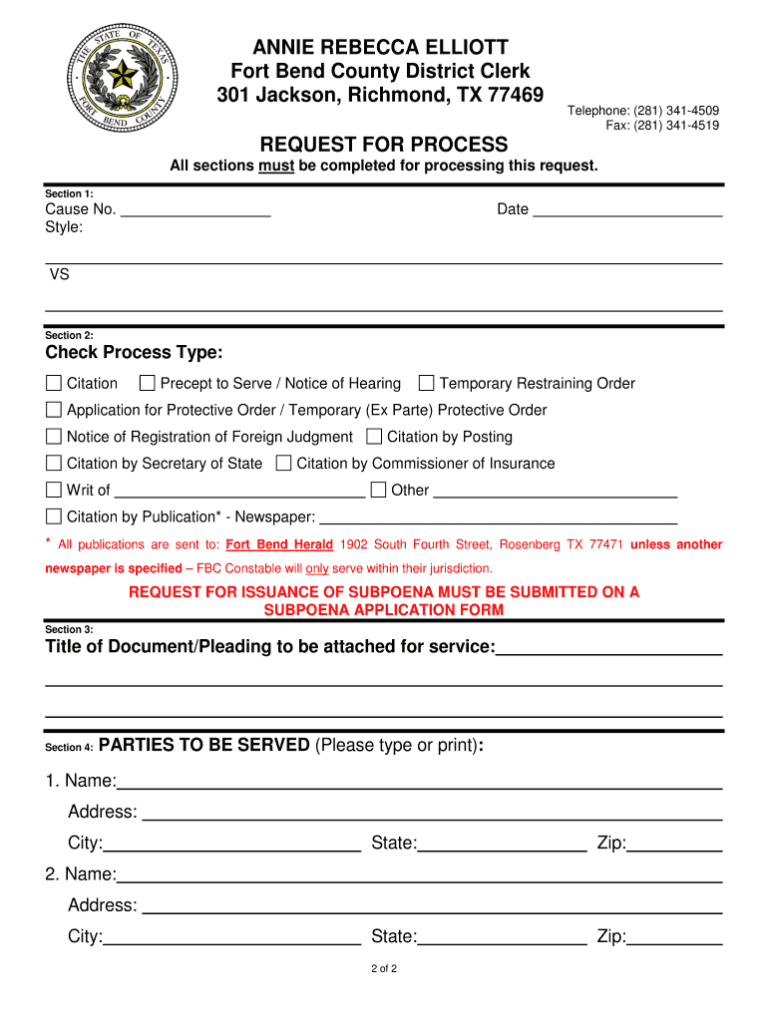 Bexar County Civil Process Request Form - Civil Form 2024 Bexar County Civil Process Request Form - Civil Form 2024